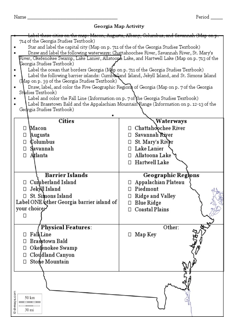 Georgia Physical Features Map Activity | PDF