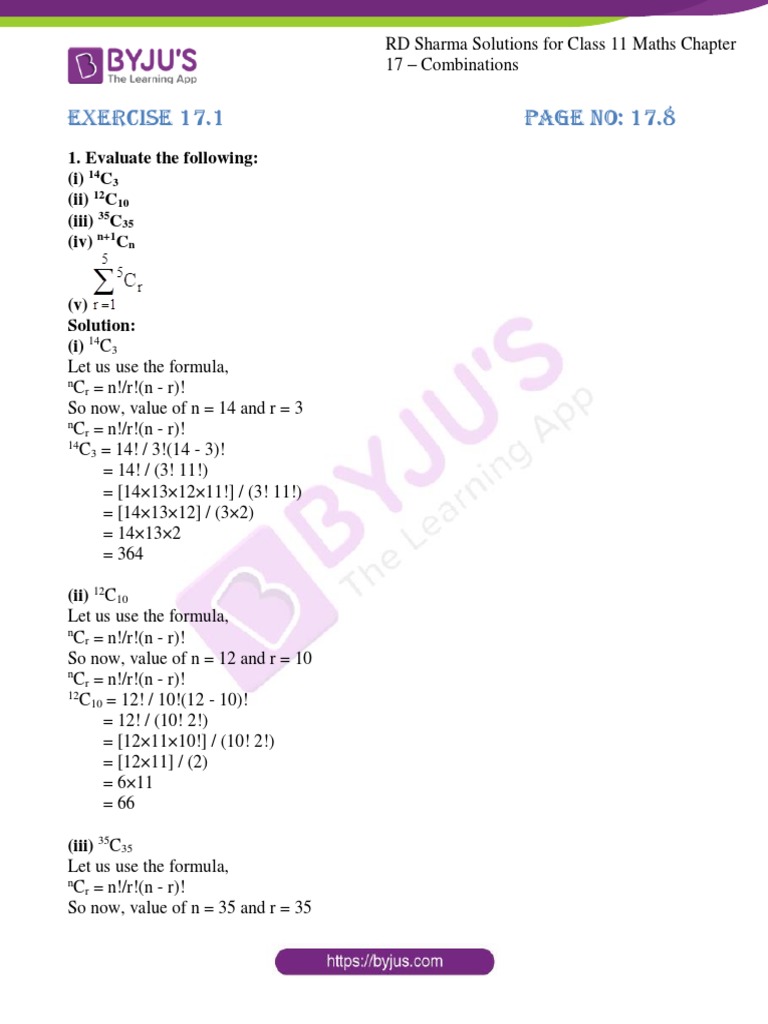 RD Sharma Class 11 Maths Chapter 17 Combinations | PDF | Consonant | Algebra