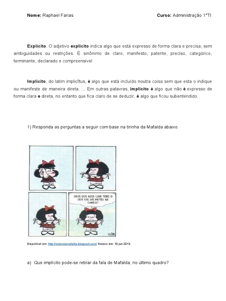 Raphael 1°TI - IMPLICITO LISTA DE EXERCICIOS | PDF