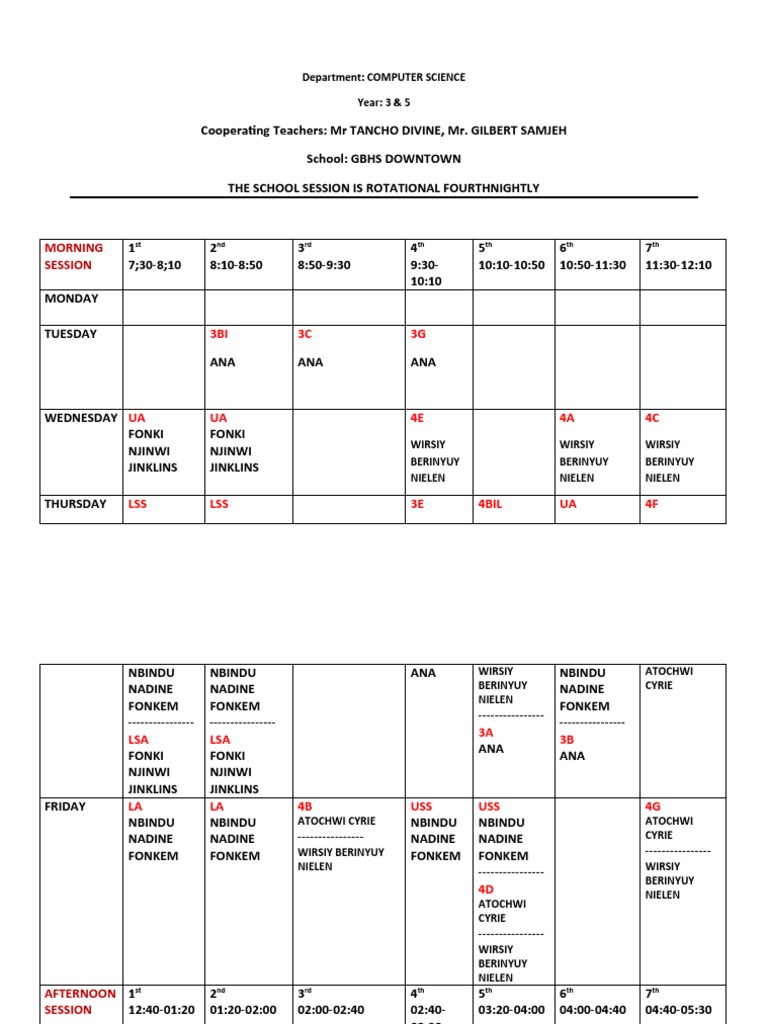 Computer Department Timetable | PDF