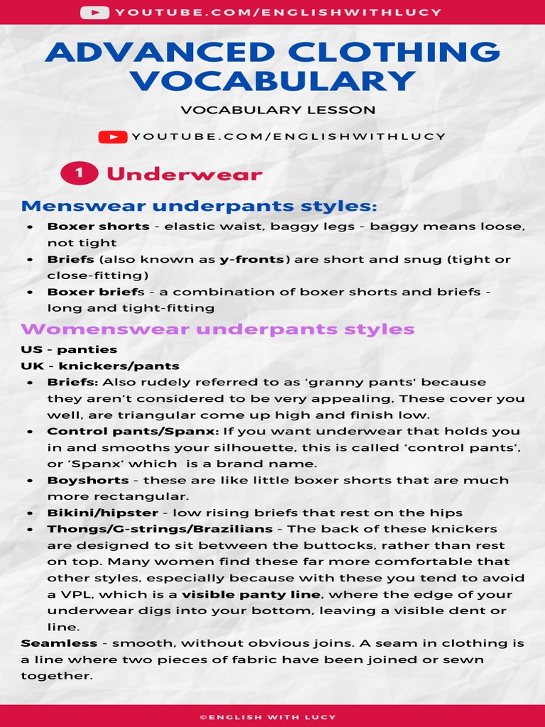 Advanced Clothing Vocabulary | PDF | Sweater | Trousers