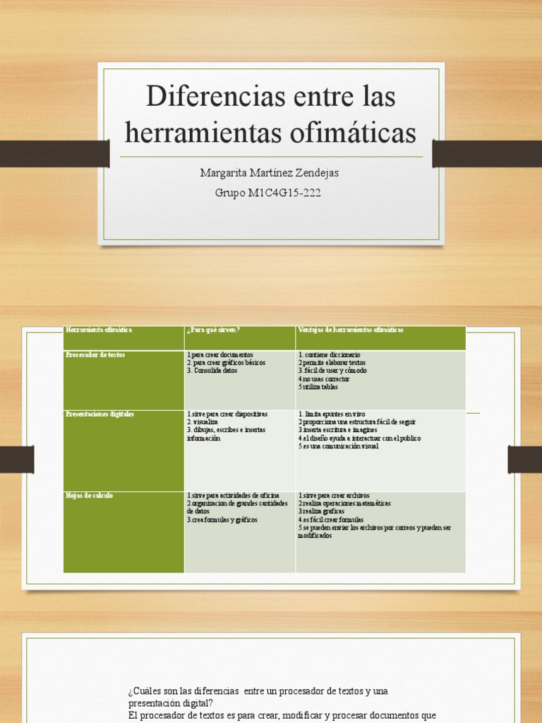 Diferencias Entre Las Herramientas Ofimáticas | PDF | Hoja de cálculo ...