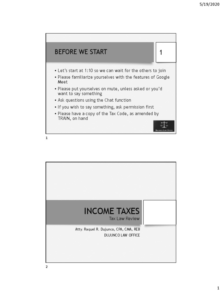 Tax Law Review Income Taxes | PDF | Gross Income | Tax Deduction