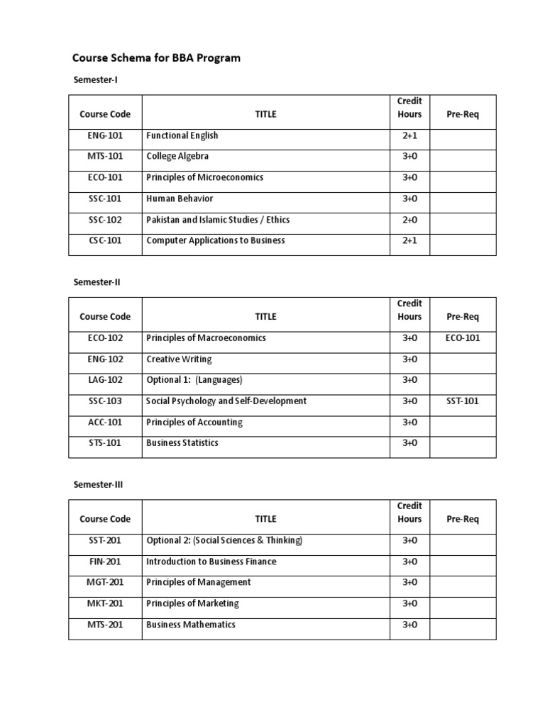 Course Schema For BBA Program | PDF | Islamic Banking And Finance ...