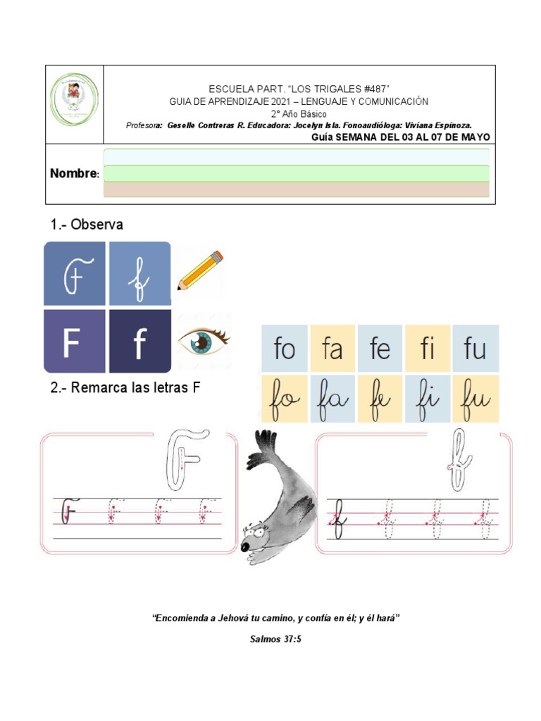 GUIA LETRA F Con Lectura | PDF
