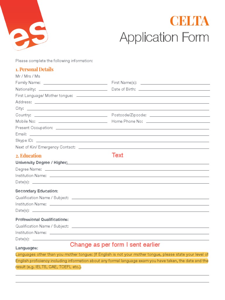 ES Dubai CELTA Application Form | Download Free PDF | Cognitive Science | Linguistics