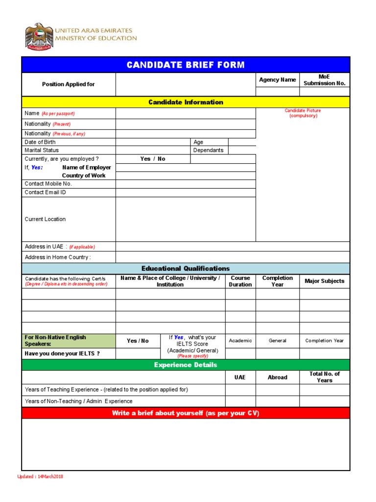 To Complete - Candidate Brief Form | PDF | Educational Stages