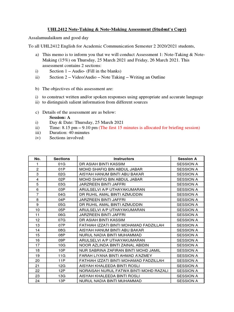 UHL2412 Note-Taking Note-Making Notice | PDF | Communication