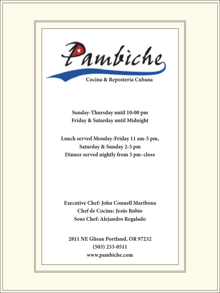 Pambiche Menu | PDF | Louisiana Creole Cuisine | Food And Drink Preparation
