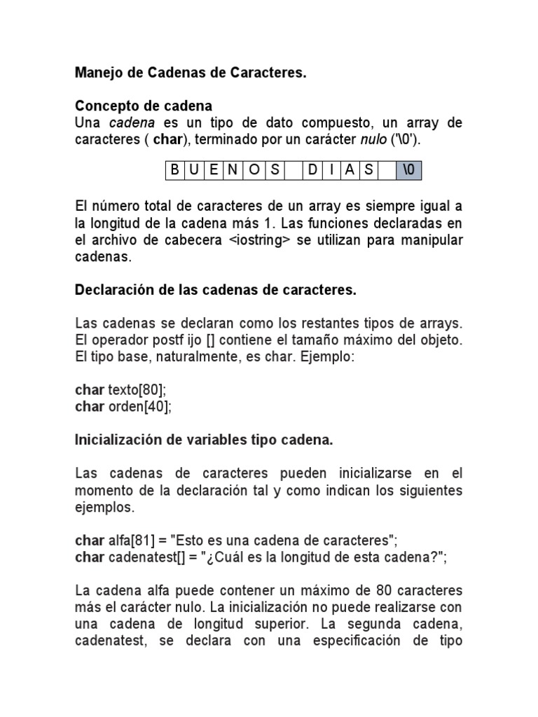 Manejo de Cadenas en C++ | PDF | C ++ | Cadena (informática)
