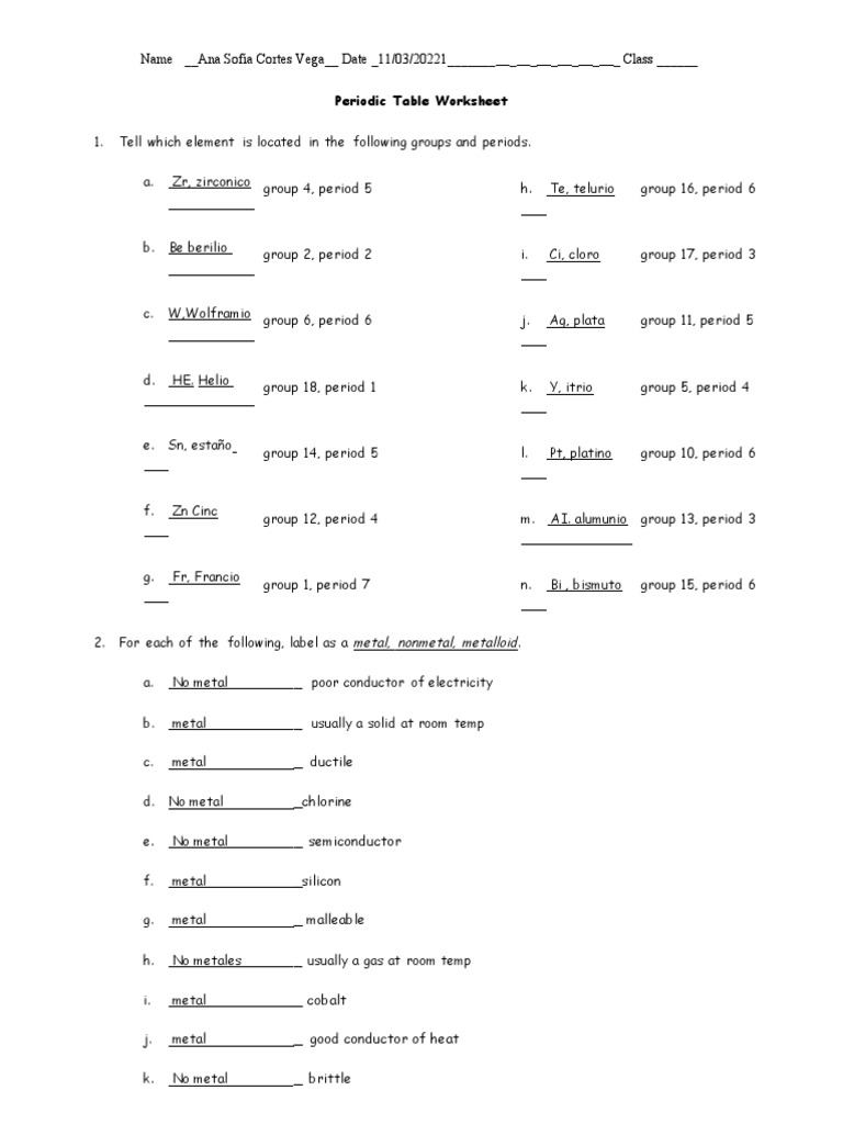 Periodic Table Worksheet | PDF | Chemical Elements | Isotope