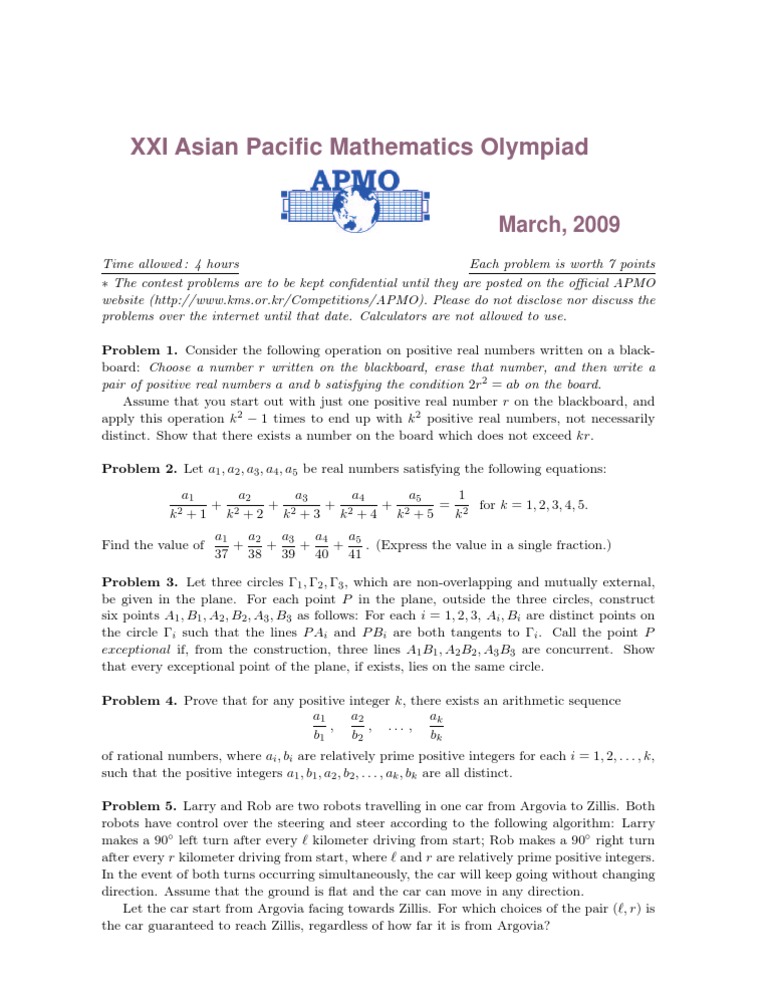 Apmo 2009 | PDF | Algebra | Elementary Mathematics