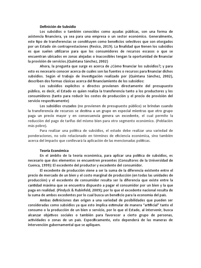 Definición y Teoría Económica acerca de los subsidios | PDF | Excedente ...