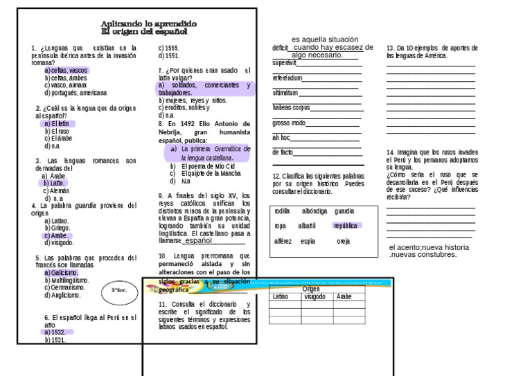 Ficha Sobre El Origen Del Español | PDF | latín | España