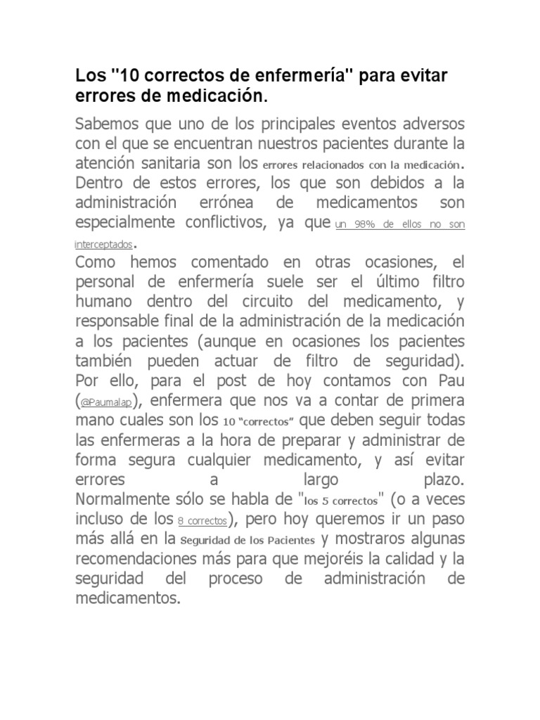 Los 10 Correctos de La Enfermeria | PDF | Efecto adverso | Medicamentos ...