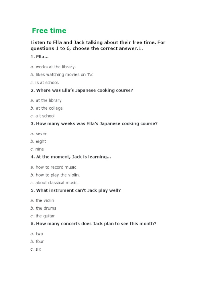 Ella and Jack's Free Time Activities | PDF | Art