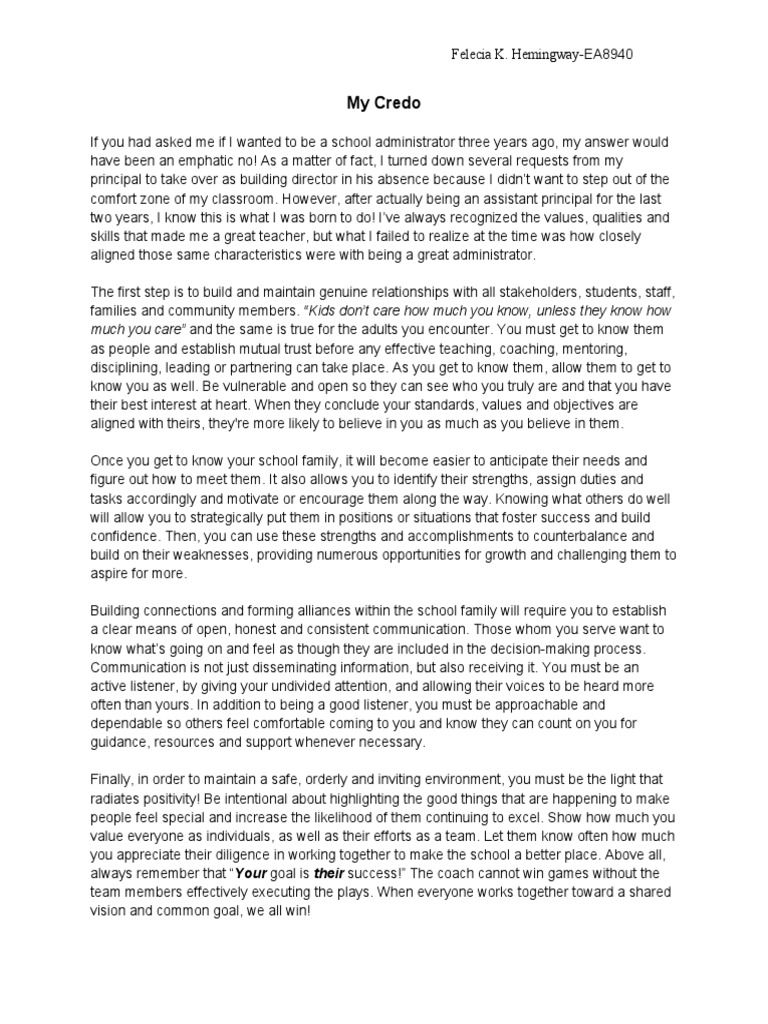 My Credo | PDF | Mentorship | Applied Psychology