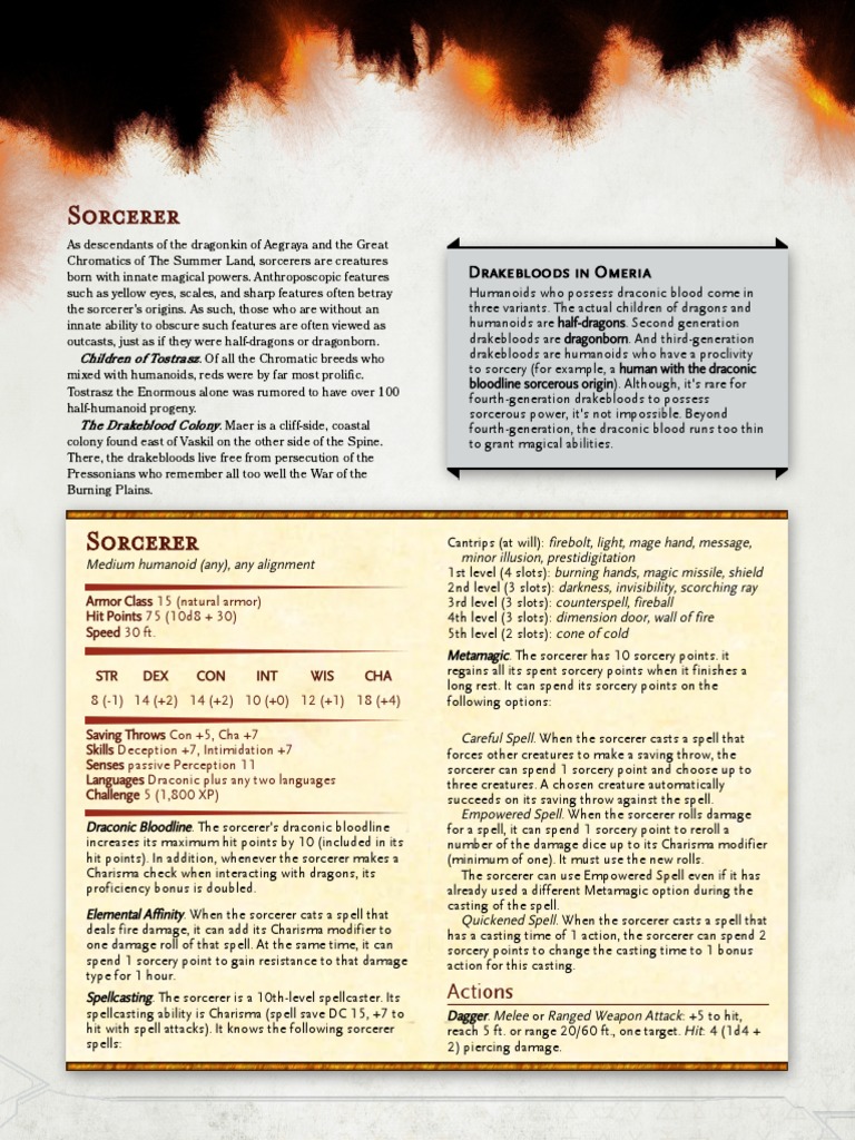 DMDave Sorcerer Stat Block | PDF | Role Playing Games | Fantasy