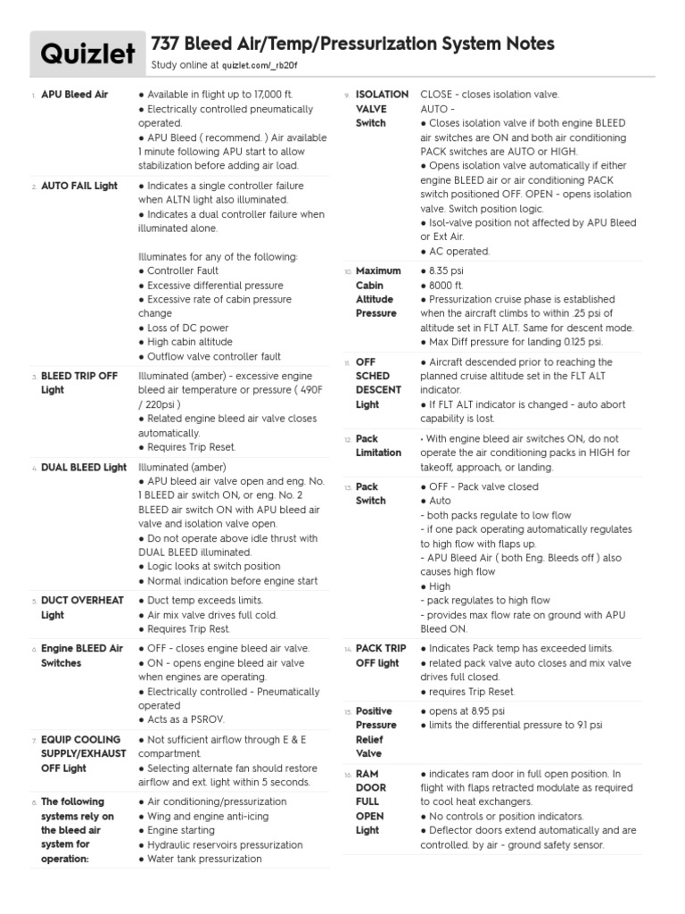 737 Bleed Air/Temp/Pressurization System Notes | PDF | Valve | Aviation