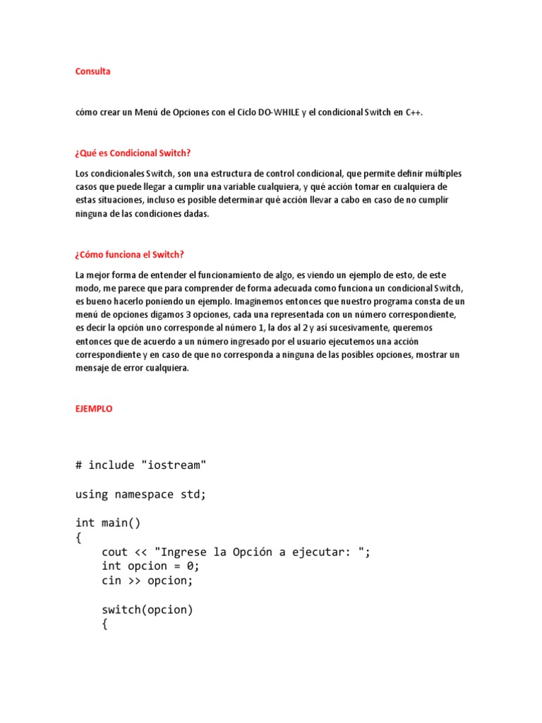 Consulta Condicional Switch | PDF | Métodos y materiales de enseñanza ...