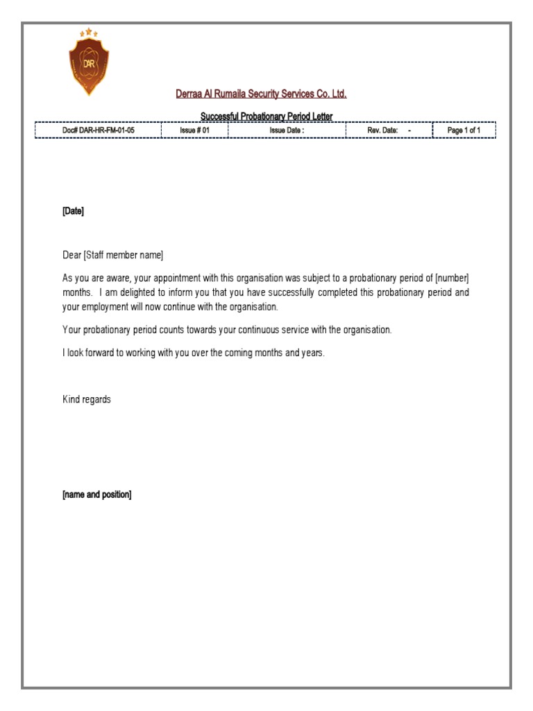 Successful Probation Completion Letter | PDF