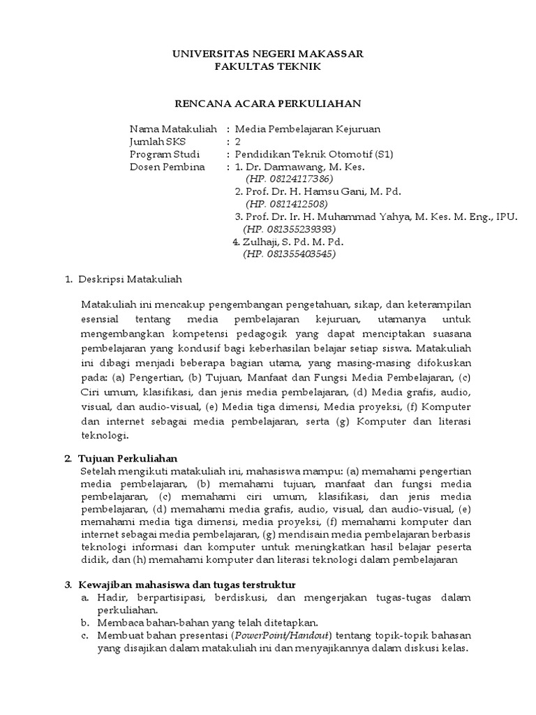 Course Outline Mata Kuliah Media | PDF