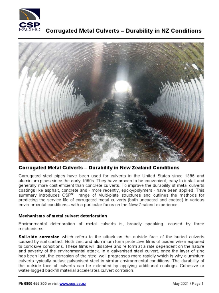 Corrugated Metal Culverts - Durability in New Zealand Conditions | PDF | Galvanization | Corrosion