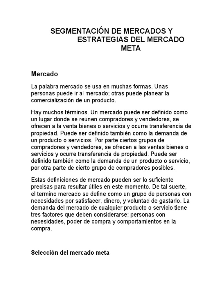 Lectura 23 Segmentación De Mercados Y Estrategias Del Mercado Meta