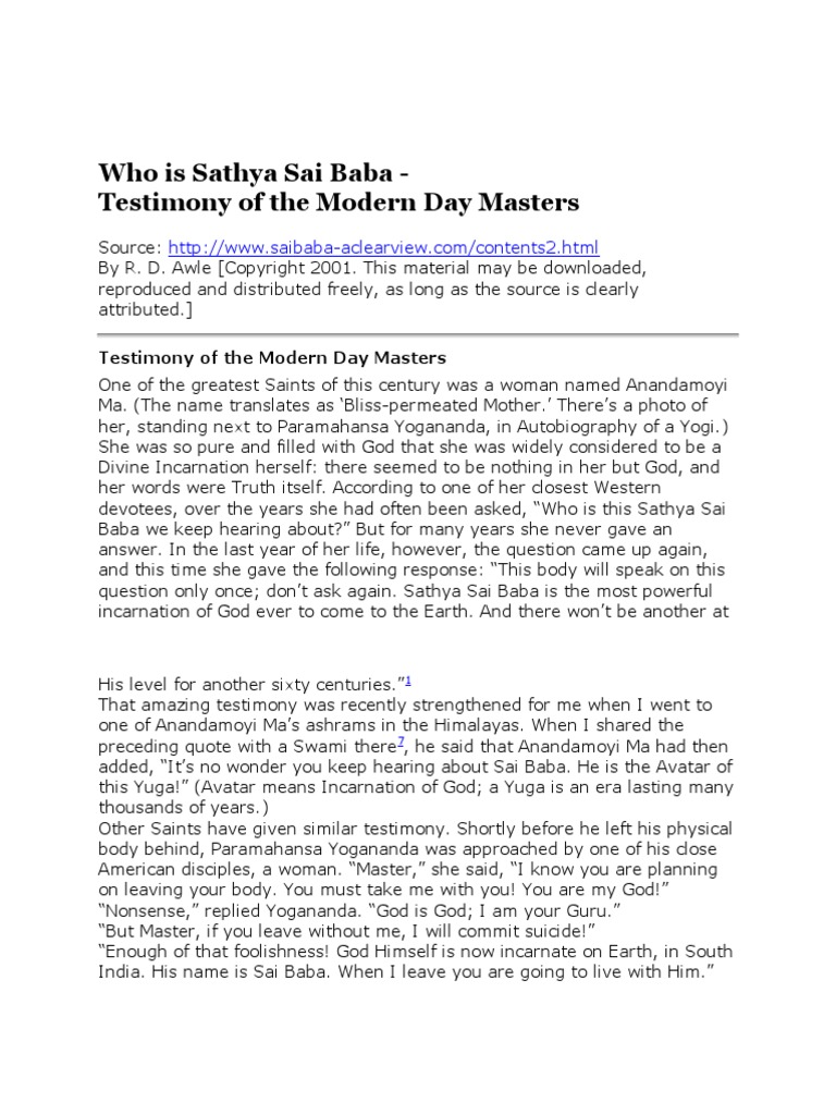 Who Is Sathya Sai Baba | PDF | Sathya Sai Baba | Paramahansa Yogananda