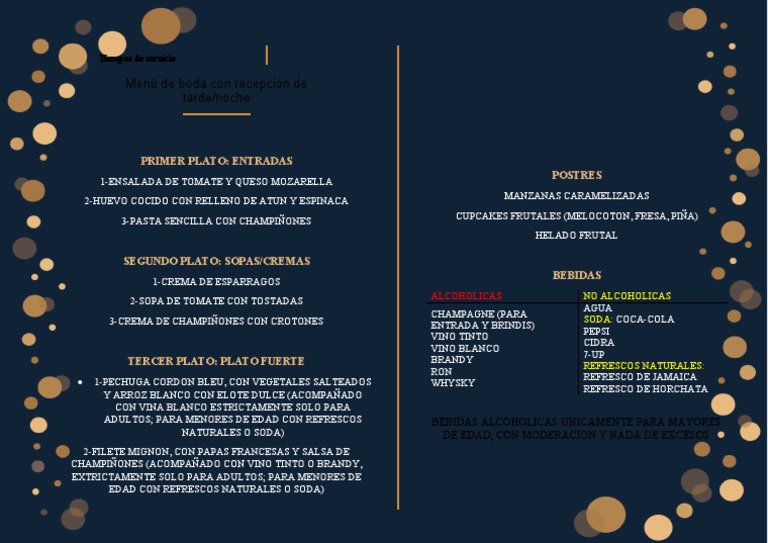 Menu de 4 Tiempos | PDF | Refresco | Preparación de comida y bebida