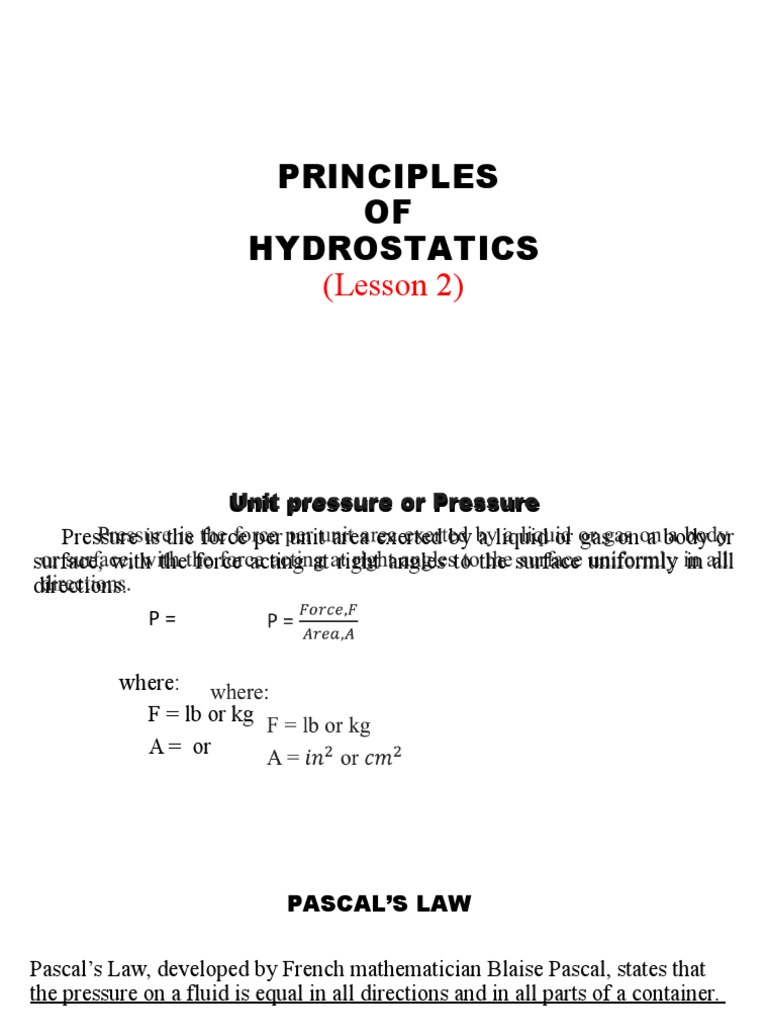 Principles of Hydrostatics Lesson2 | PDF | Pressure Measurement | Pressure