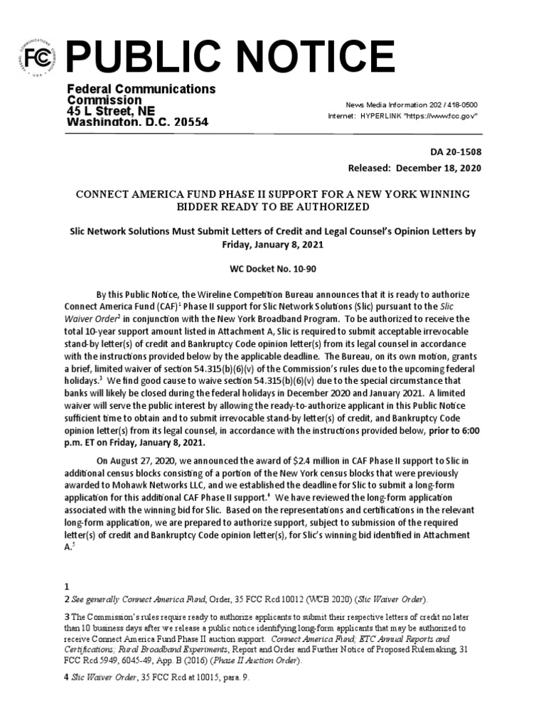 Public Notice: Federal Communications Commission 45 L Street, NE ...