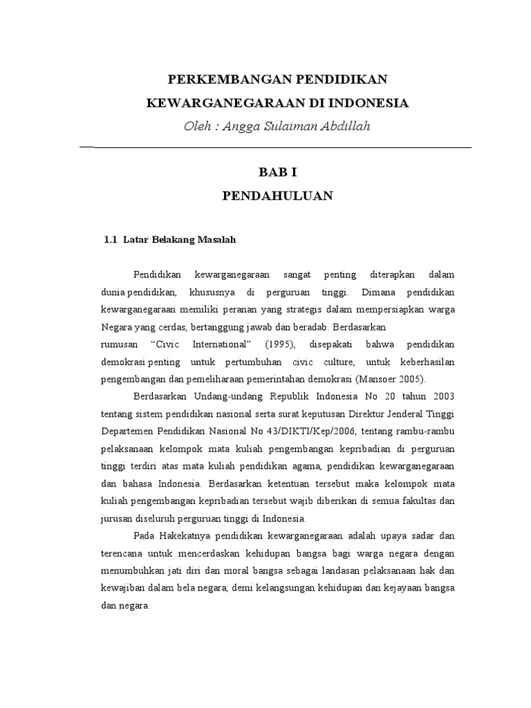 Perkembangan Pendidikan Kewarganegaraan | PDF | Sejarah