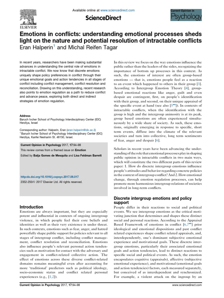 Emotions' Role in Intractable Conflicts | PDF | Conflict Resolution ...