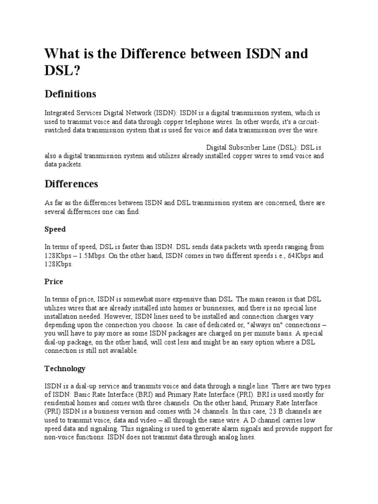 What Is The Difference Between ISDN and DSL?: Definitions | PDF ...