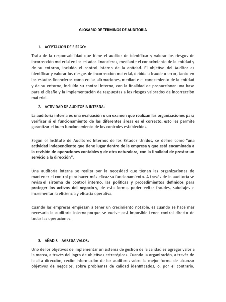 Glosario de Terminos de Auditoria | PDF | Auditoría | Empresas