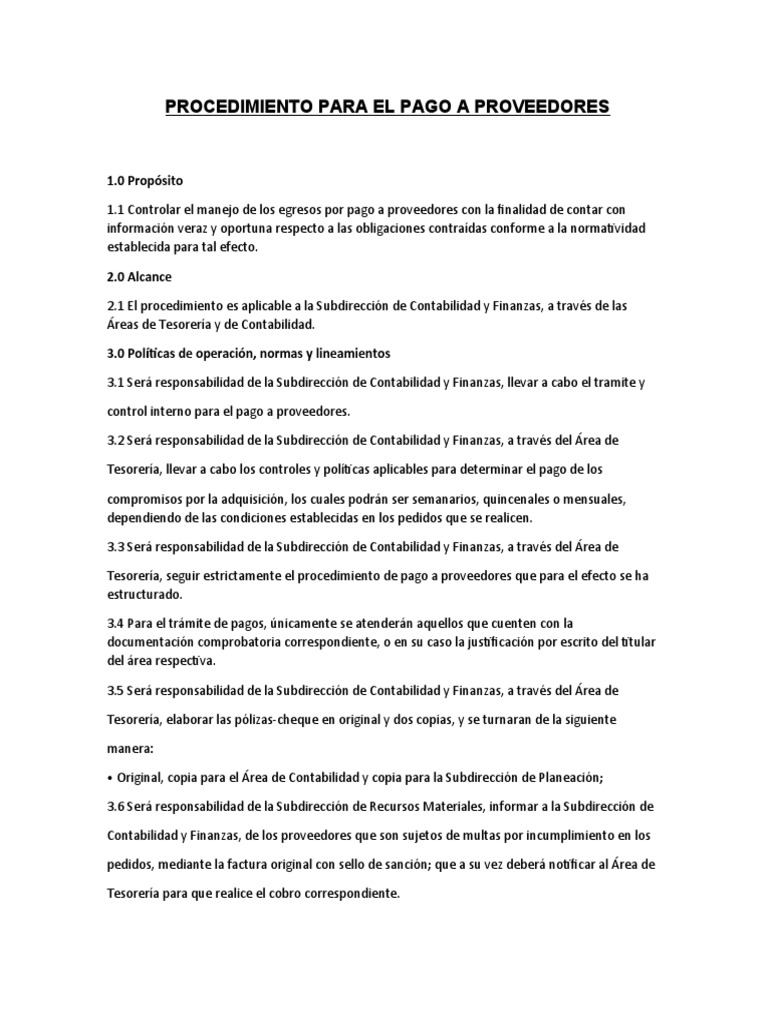 Procedimiento de Pago a Proveedores | PDF | Contabilidad | Factura