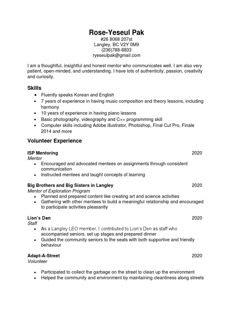 Rose Resume Draft | PDF | Mentorship | Human Nature