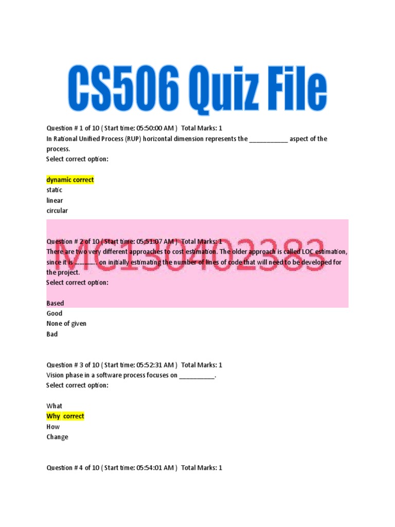 cs506 Solved Mega Quiz File With Reference 1 | PDF | Java (Programming Language) | Inheritance ...