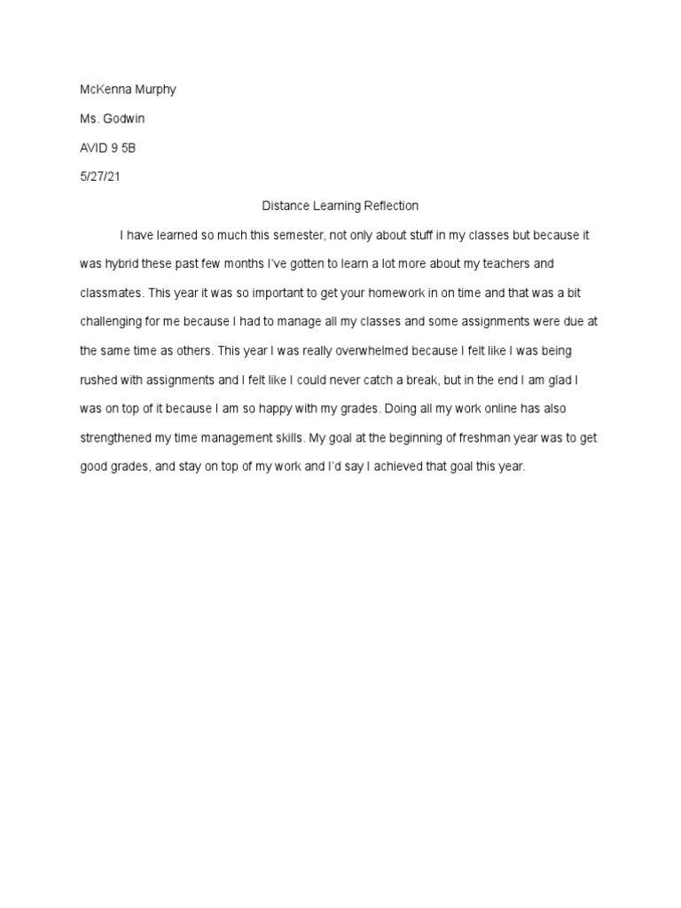 Distance Learning Reflection | PDF