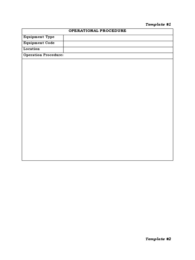 Operational Procedure: Equipment Type Equipment Code Location Operation ...