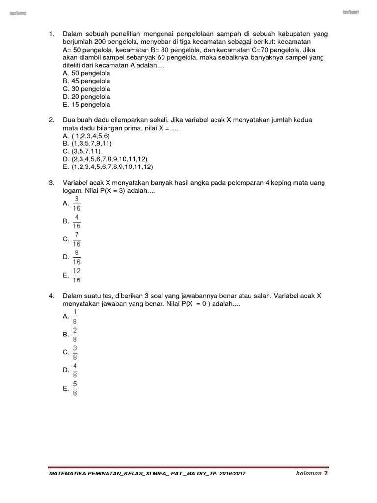Soal Pat Matematika Peminatan Xi Mipa | PDF