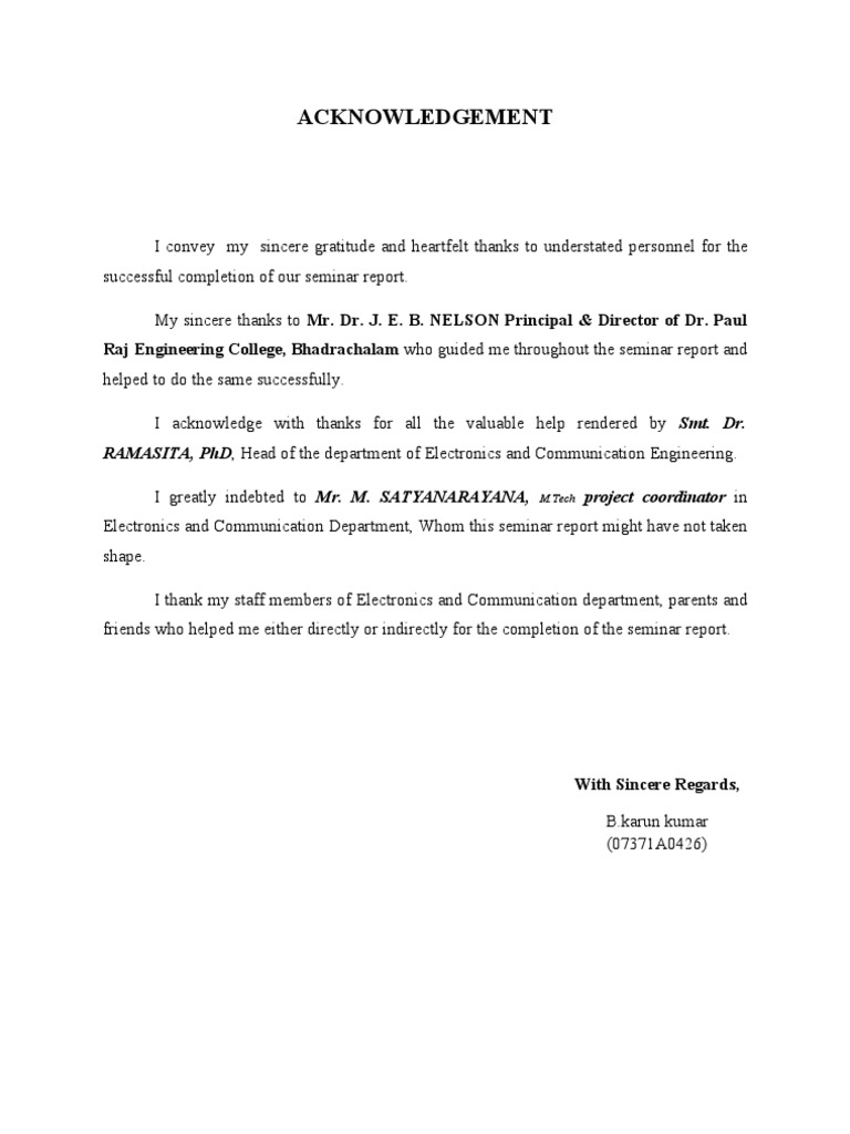 Seminar Report Acknowledgements | PDF