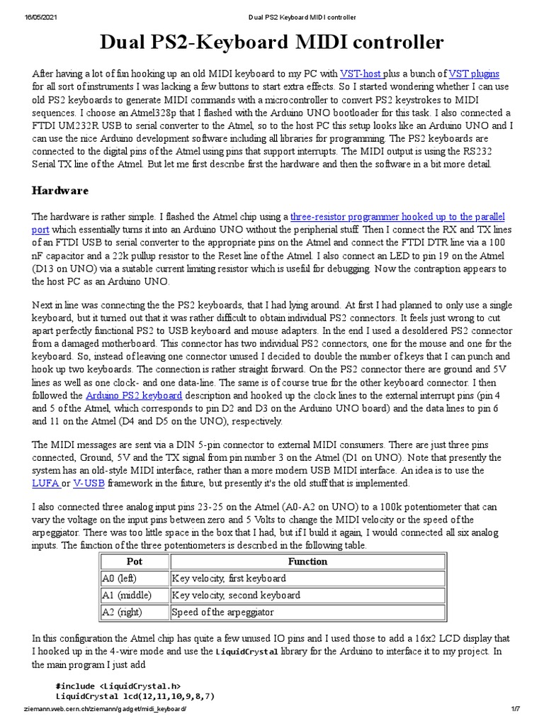 Dual PS2 Keyboard MIDI Controller | PDF | Electrical Engineering | Computing