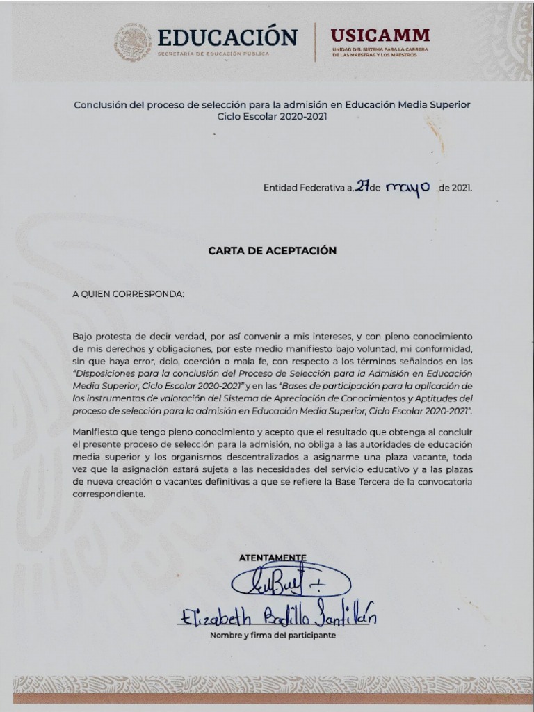 Escaneo Firma de Aceptacion Usicamm | PDF