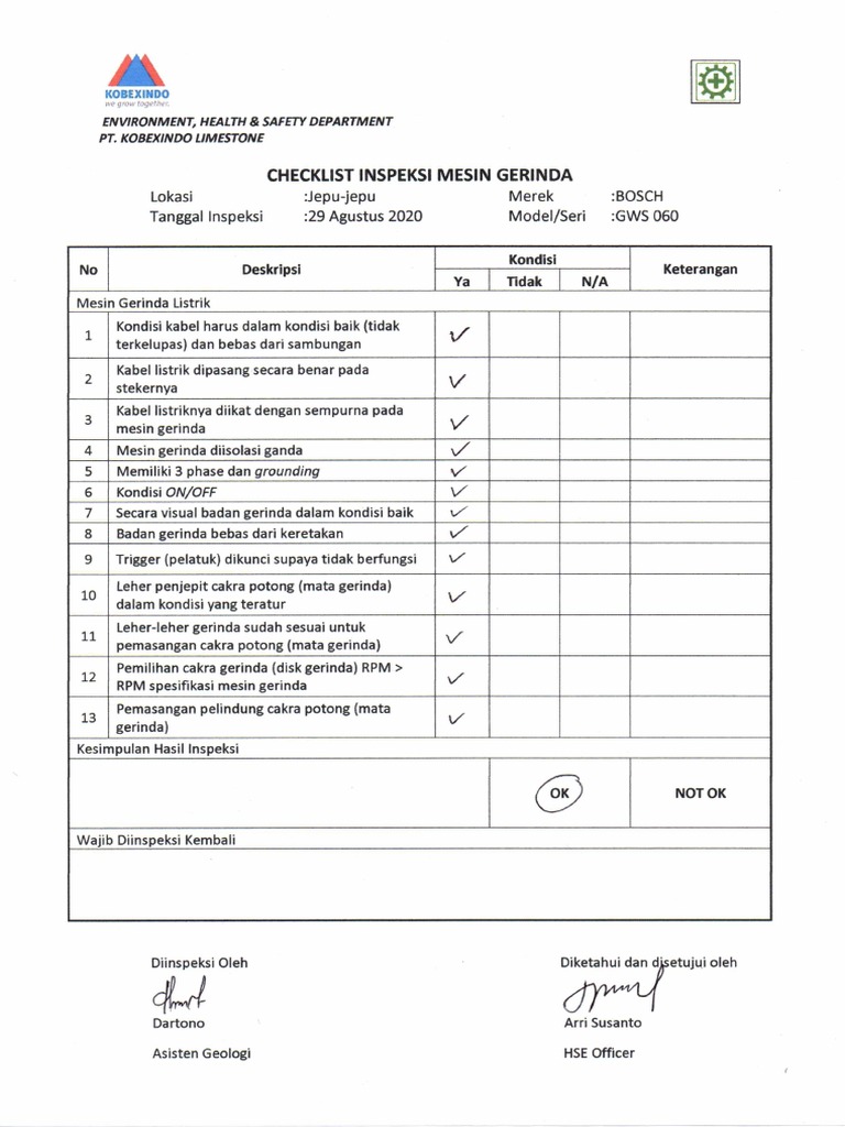 Inspeksi Mesin Gerinda | PDF