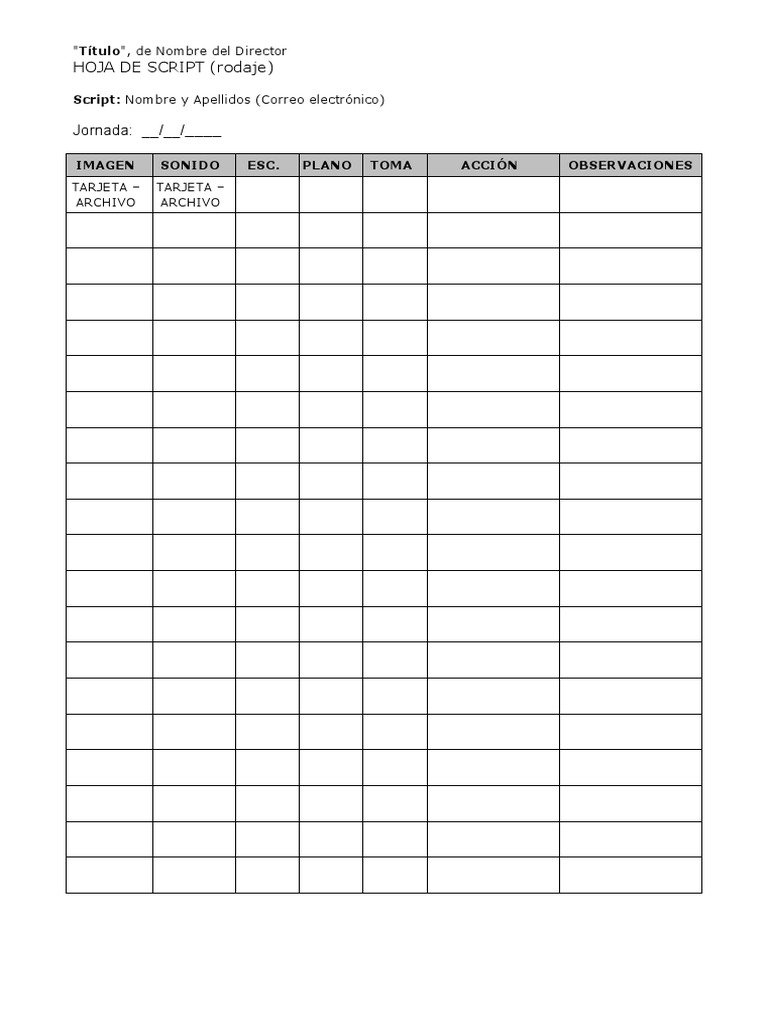 Hoja de Script 1 (Rodaje) | PDF