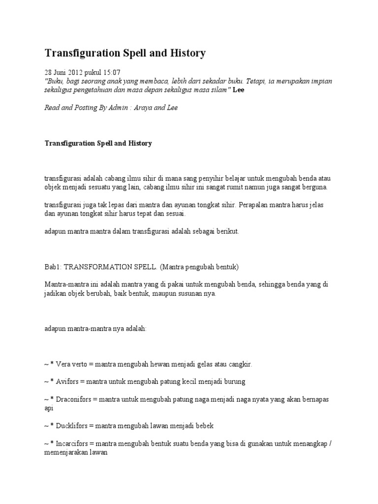 Transfiguration Spell and History | PDF | Filsafat