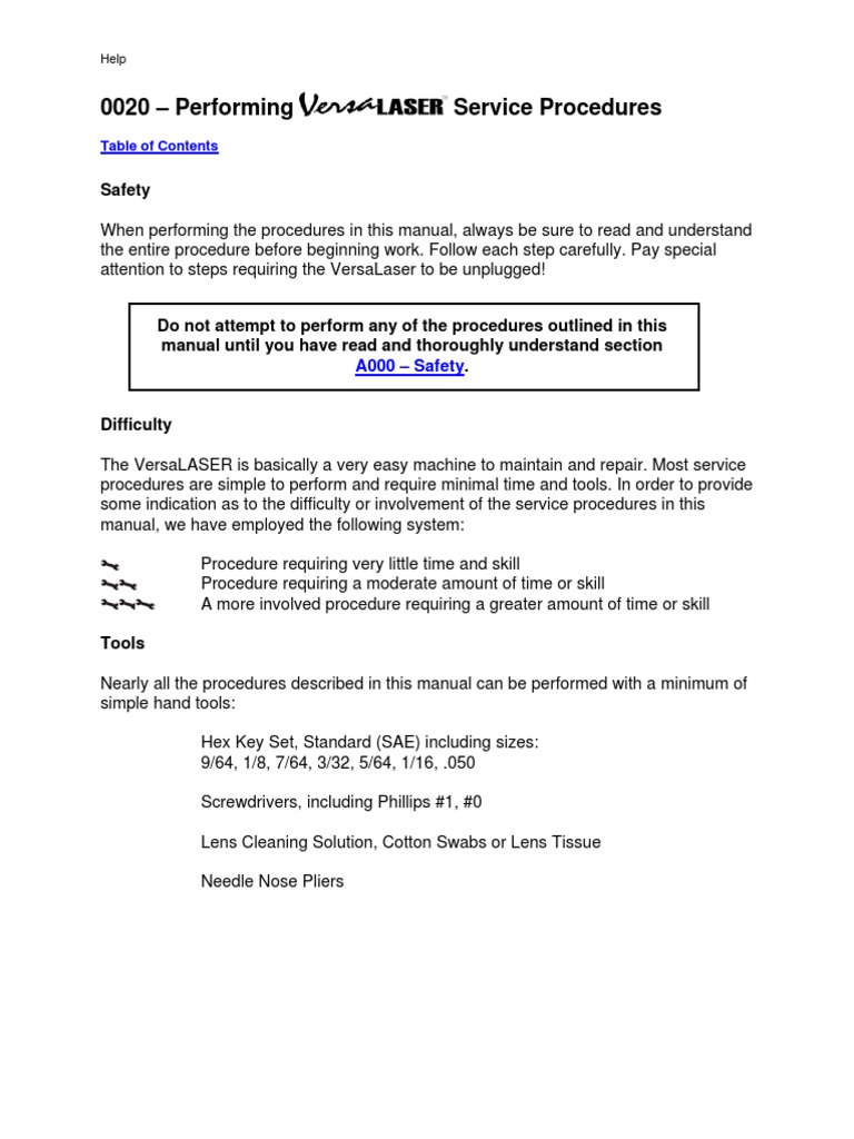 0020 - Performing VersaLaser Service Procedures | PDF