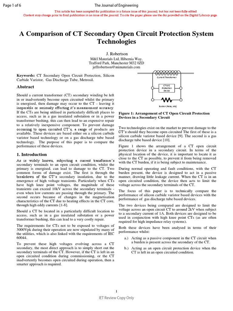 A Comparison of CT Secondary Open Circuit Protecti | PDF | Vacuum Tube ...